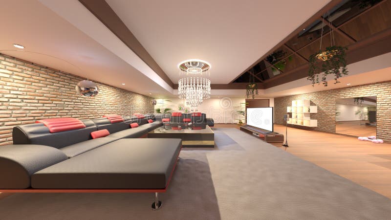 3D Rendering of the Sea View Living Room Stock Illustration ...