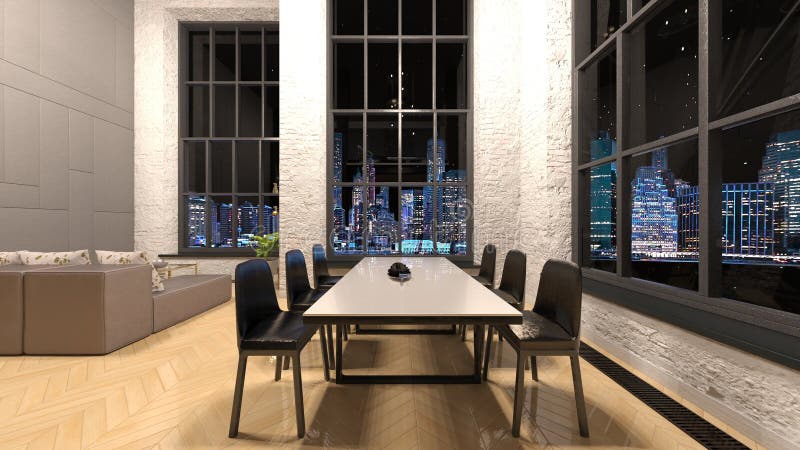 3D Rendering of the Living Room with Night View Stock Illustration ...
