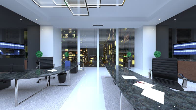 3D Rendering of the Living Room with Night View Stock Illustration ...