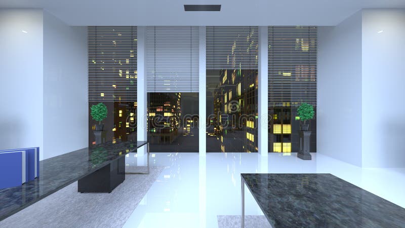 3D Rendering of the Living Room with Night View Stock Illustration ...