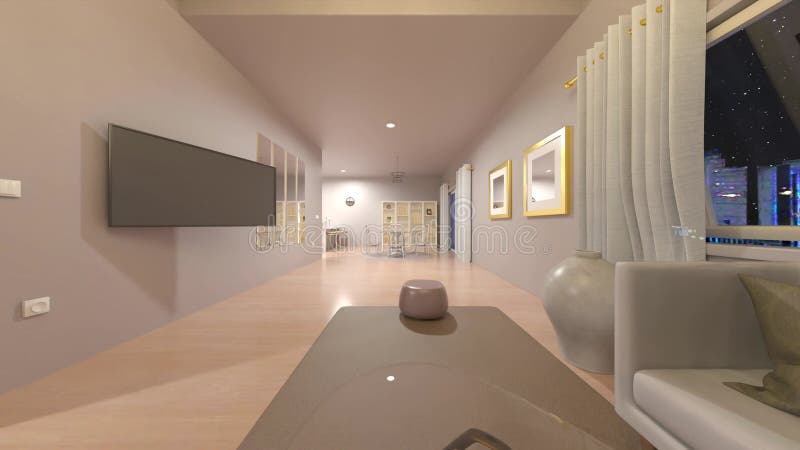 3D Rendering of the Living Room with Night View Stock Video - Video of ...