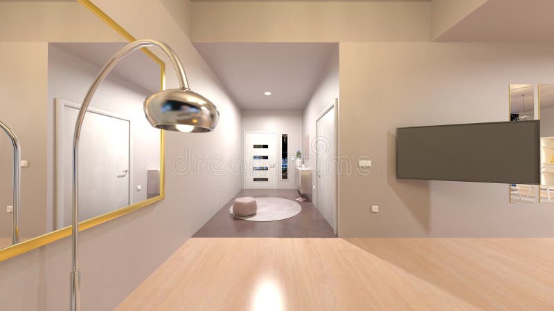 3D Rendering of the Living Room with Night View Stock Illustration ...