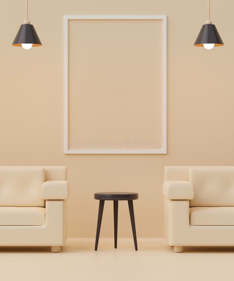 Living Room with Blank Frame 3d Render. Stock Illustration ...