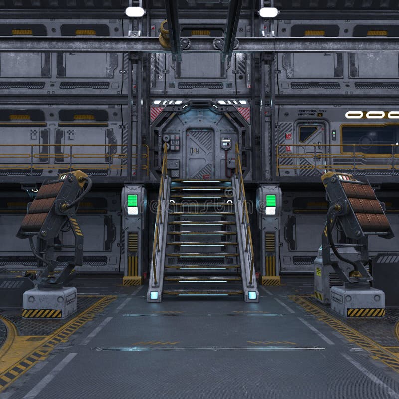 3D-illustration of a Load Room in a Science Fiction Starship Stock ...