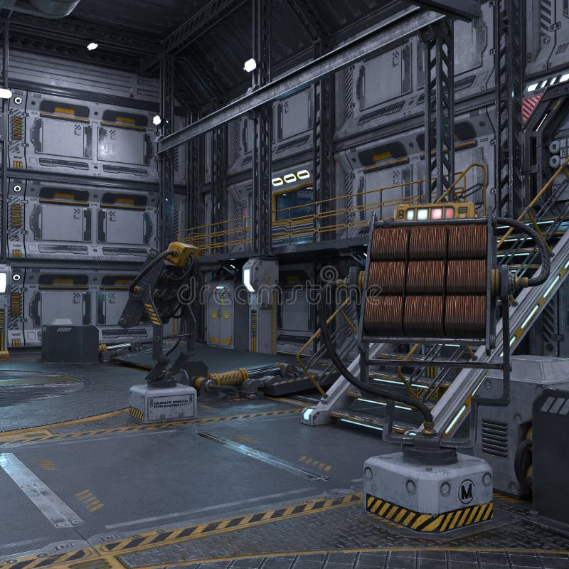 3D-illustration of a Load Room in a Science Fiction Starship Stock ...