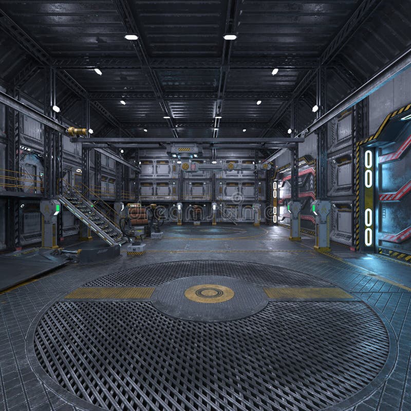 3D-illustration of a Load Room in a Science Fiction Starship Stock ...