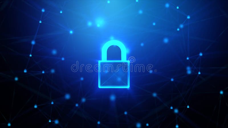 3D Rendering Lock Icon with Random 0 1 Binary Digit Number and Connection Chain Background, for ...
