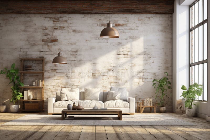3d Rendering Loft Bedroom with Brick Wall and Wooden Floor, Loft Style ...