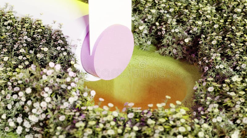 3D Rendering Loop of Blade Cutting Purple Substance Near Flowering ...