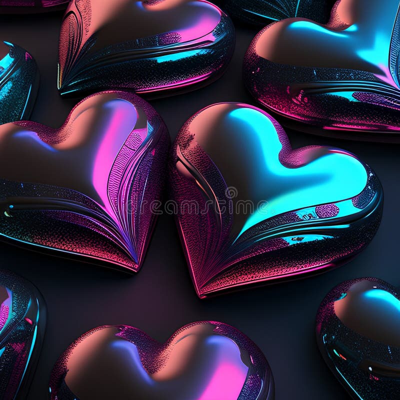 3D Rendering of a Lot of Shiny Hearts in a Dark Background Stock Photo ...