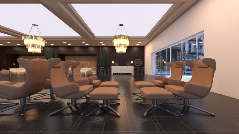 3D rendering of the lounge stock illustration. Illustration of table ...