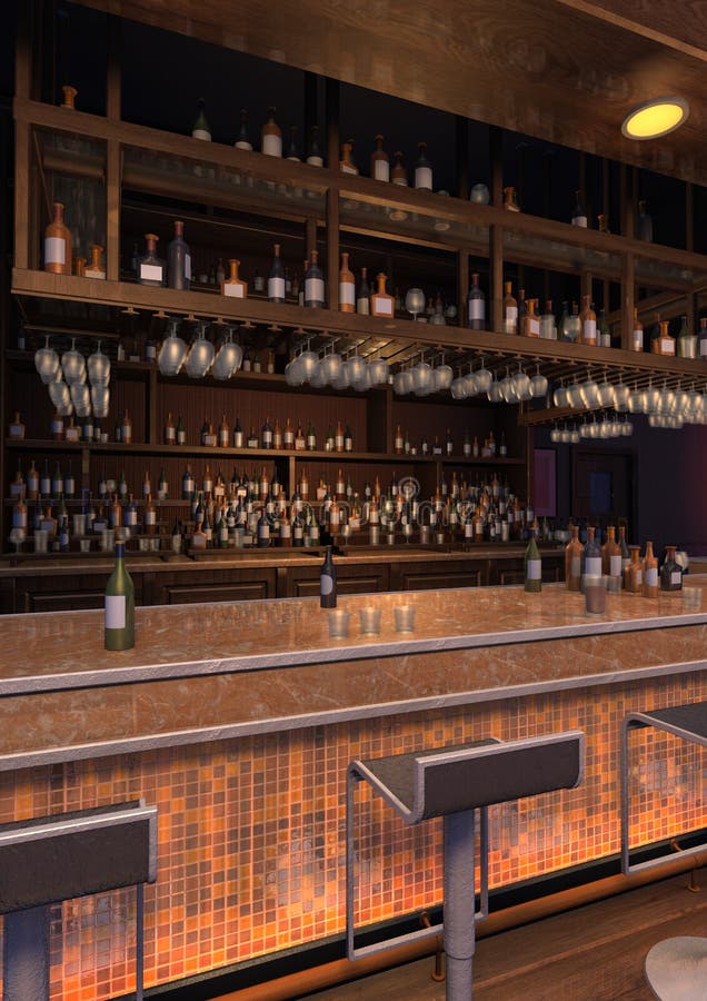 3D Rendering Lounge Bar Interior Stock Illustration - Illustration of ...
