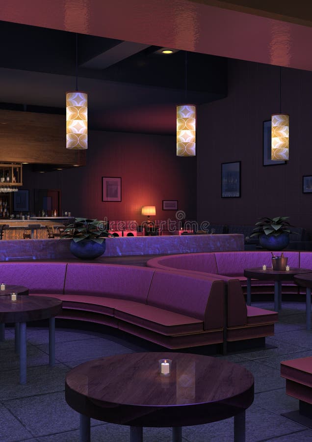 3D Rendering Lounge Bar stock illustration. Illustration of purple ...