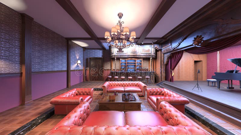 3D Rendering of the Lounge with Grand Piano Stock Photo - Image of ...