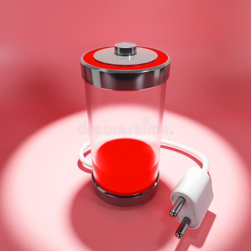 3D Rendering of Low Battery Charging and White Plug Icon, Recharge, Electric and Technology ...