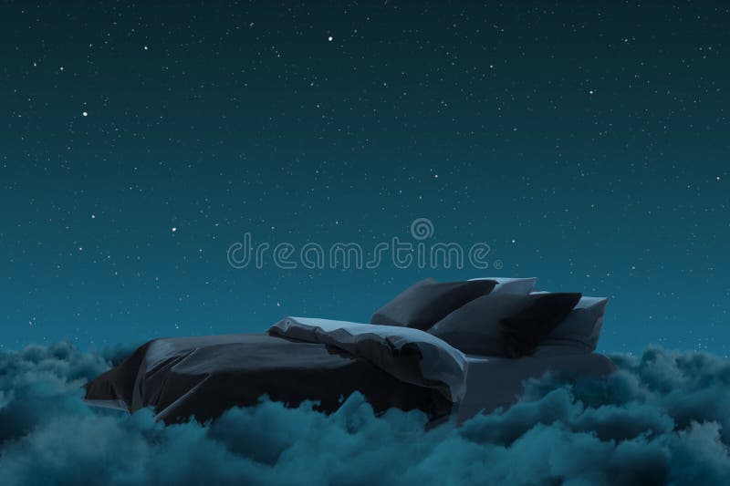 Low Bed Over Fluffy Clouds at Night Stock Illustration - Illustration ...