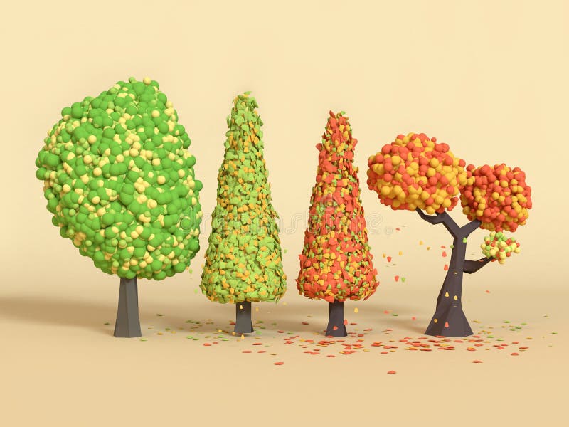 3d Rendering Low Poly Cartoon Tree Fall/autumn Nature Stock ...