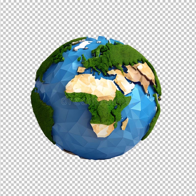 3d Rendering Low Poly Earth Globe Isolated on Transparent Background ...