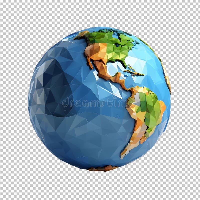 3d Rendering Low Poly Earth Globe Isolated on Transparent Background ...
