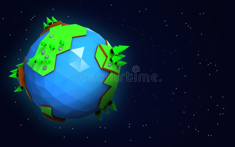 3D Rendering of Low Poly Floating Planet Earth Stock Illustration ...