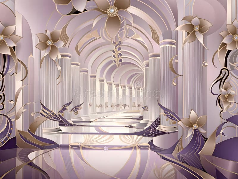 3D Rendering of the Luxurious Interior Design. 3D Hall with Columns ...