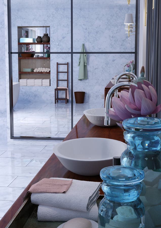 3D Rendering Luxury Bathroom Stock Illustration - Illustration of room ...