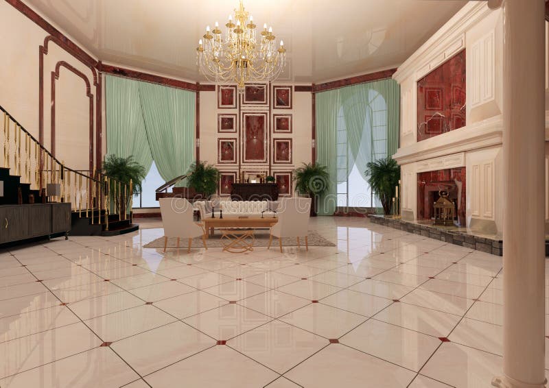 3D Rendering Big Foyer stock illustration. Illustration of architecture ...