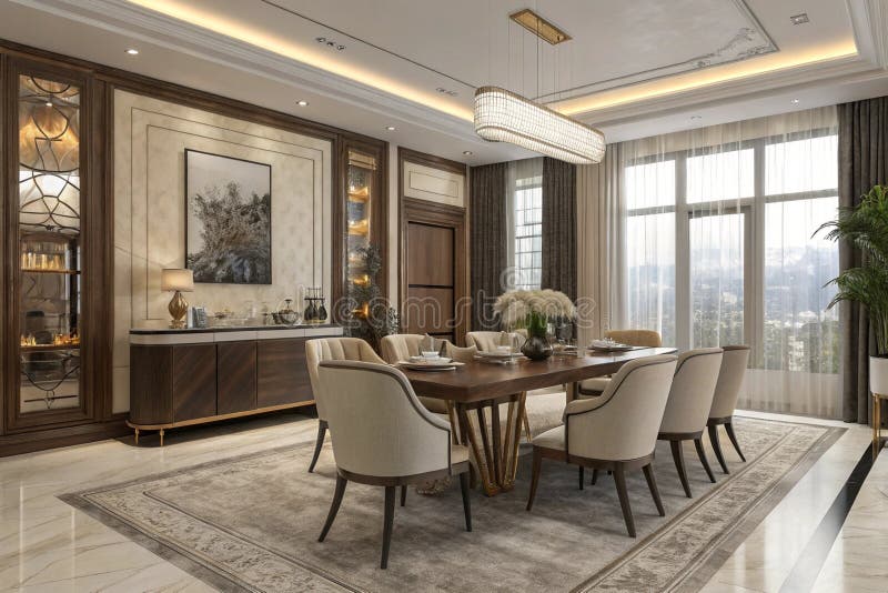 3D Rendering of a Luxury Dining Room Stock Illustration - Illustration ...