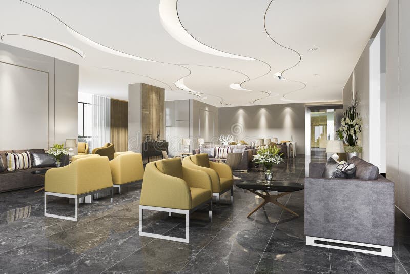 3d Rendering Luxury Hotel Reception Hall and Office with Modern Minimal ...