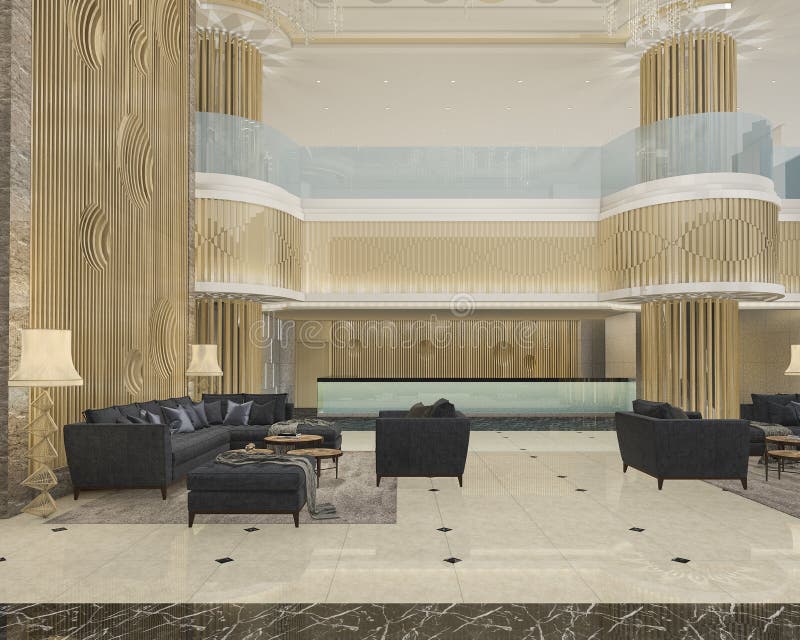 3d Rendering Luxury Hotel Reception and Lounge Stock Illustration ...