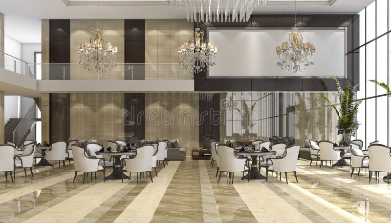 3d Rendering Luxury Hotel Reception and Lounge Restaurant Stock ...