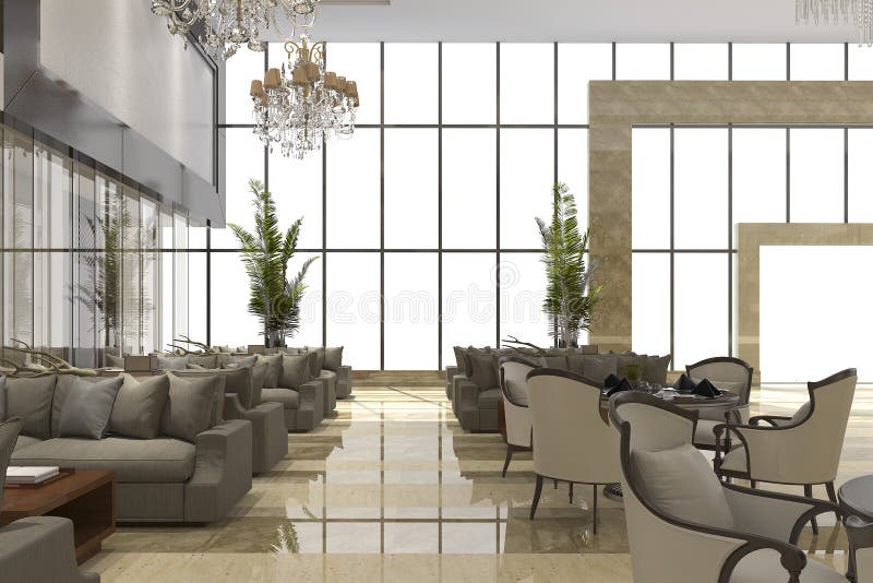 3d Rendering Luxury Hotel Reception and Lounge Restaurant Stock ...
