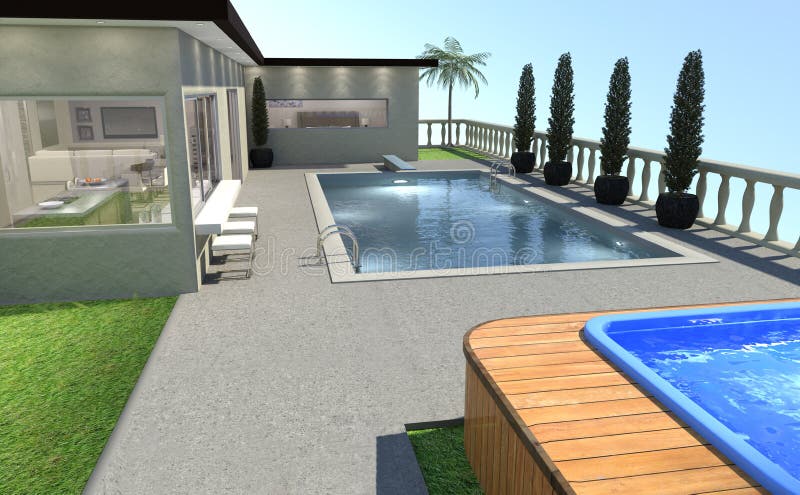 3D Rendering Luxury House and Pool Stock Illustration - Illustration of ...