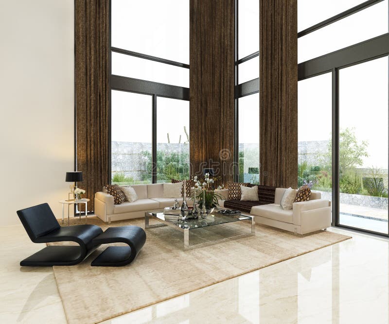 3d Rendering Luxury Living Room Lobby Lounge with High Window Lobby ...
