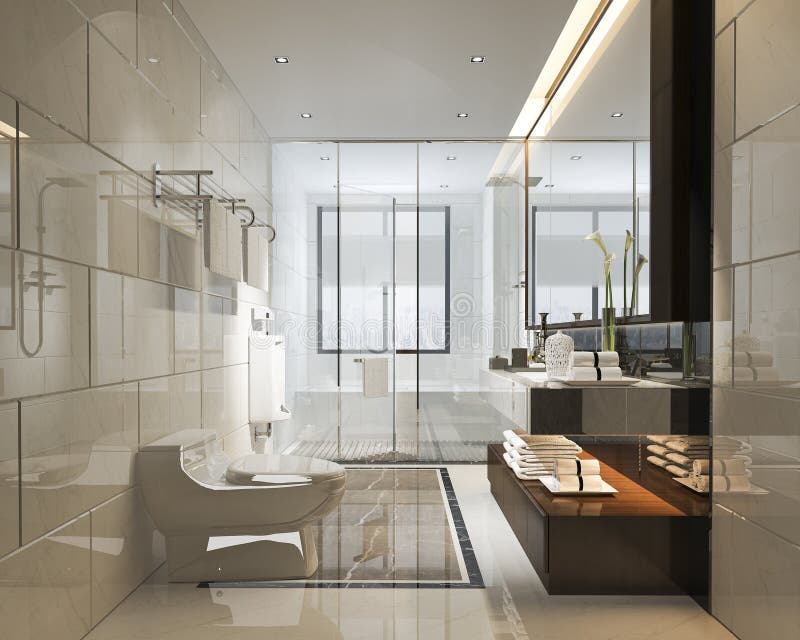 3d Rendering Luxury Modern Design Bathroom and Toilet Stock ...