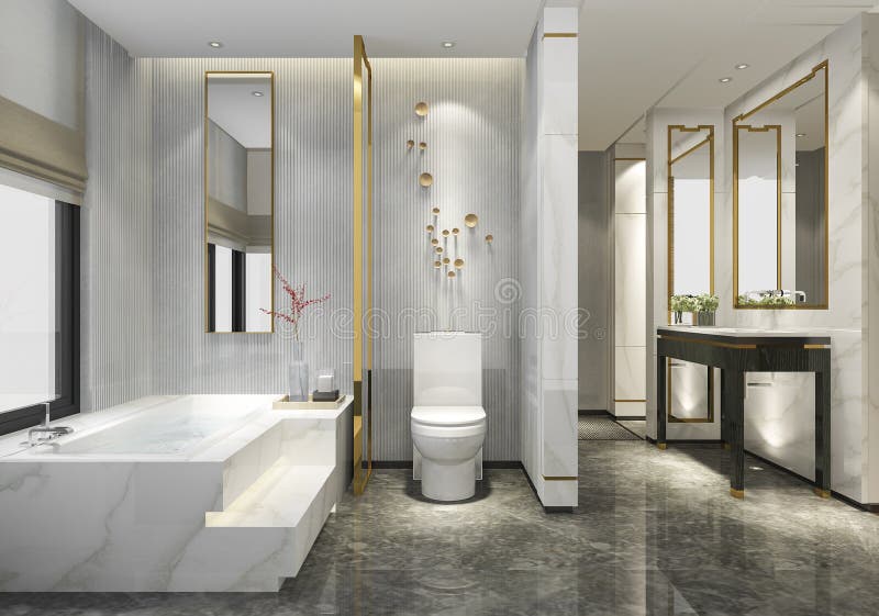 3d Rendering Luxury Modern Design Bathroom and Toilet Stock ...