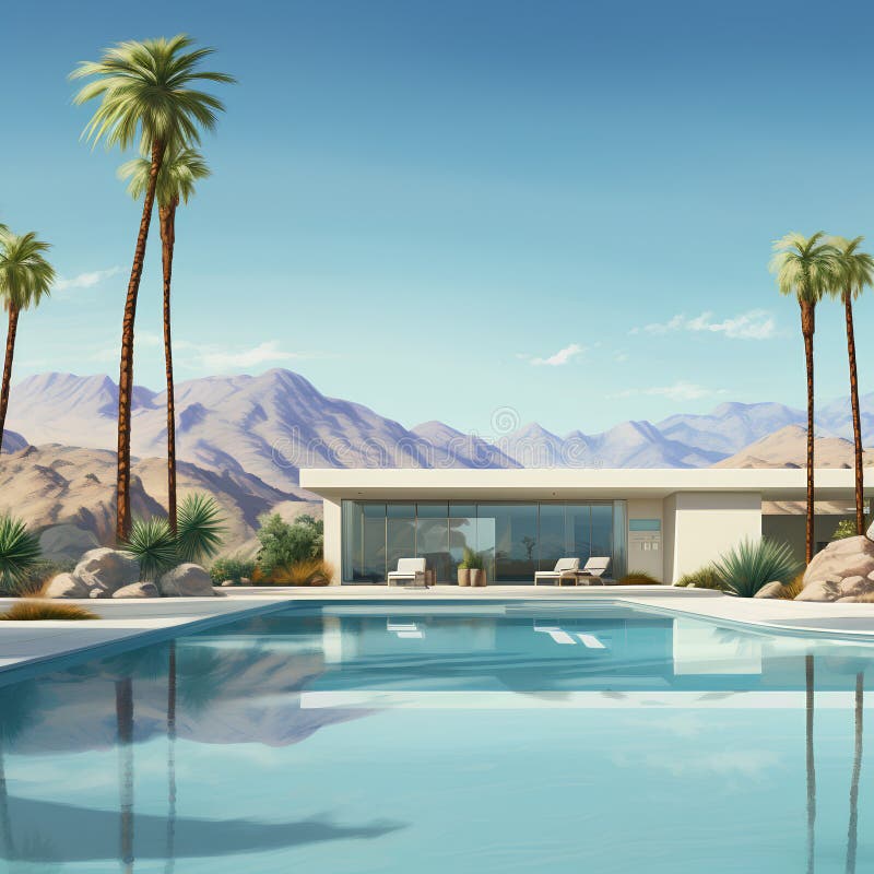3d Rendering of Luxury Villa in Desert with Swimming Pool. Stock ...