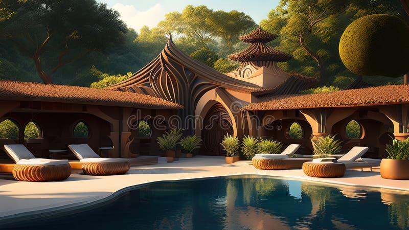 3D Rendering of a Luxury Villa with a Swimming Pool Stock Illustration ...