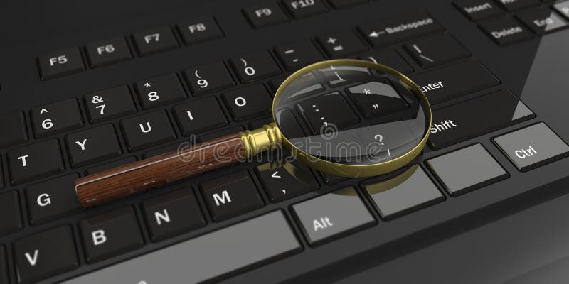 3d Rendering Magnifier Glass on a Keyboard Stock Illustration ...