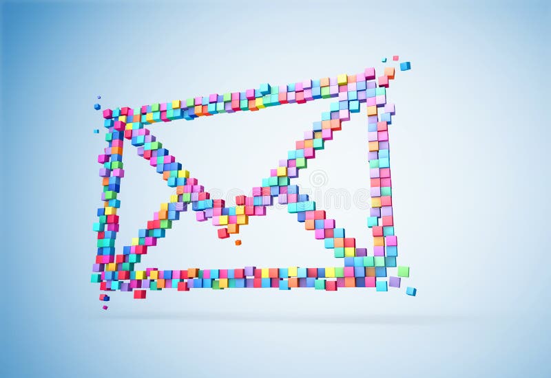3D Rendering Mail Icons Colorful Pixel on Wall. Patch Inside for Cubes ...