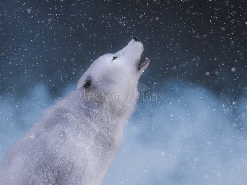 3D Rendering Of A Majestic White Wolf Howling Stock Illustration ...