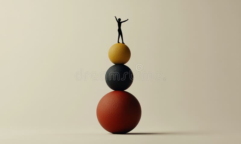 In a 3D Rendering, a Male Character is Shown Balancing on Shapes that ...