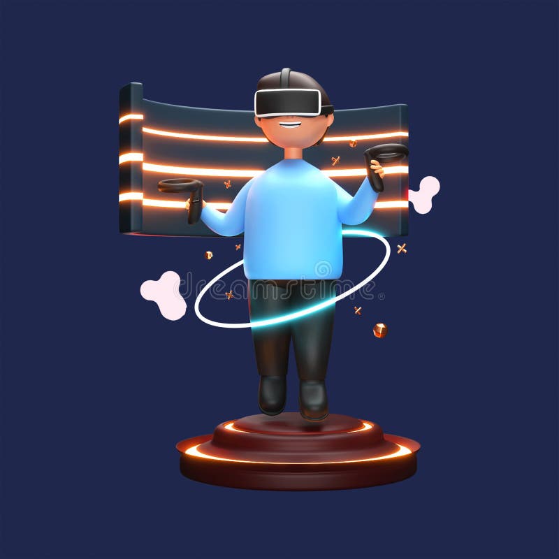 3D Rendering of a Male Character Wearing VR Goggle with Controller ...