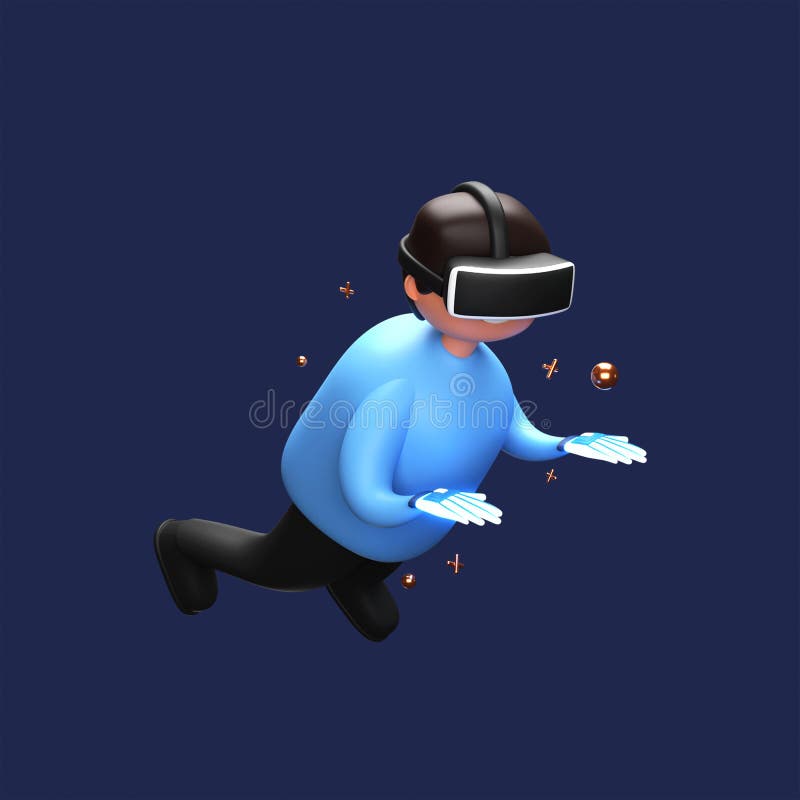 3D Rendering of a Male Character Wearing VR Goggle and Playing with ...