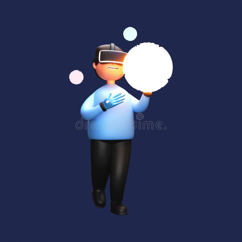 3D Rendering of a Male Character Wearing VR Goggle with Touching ...