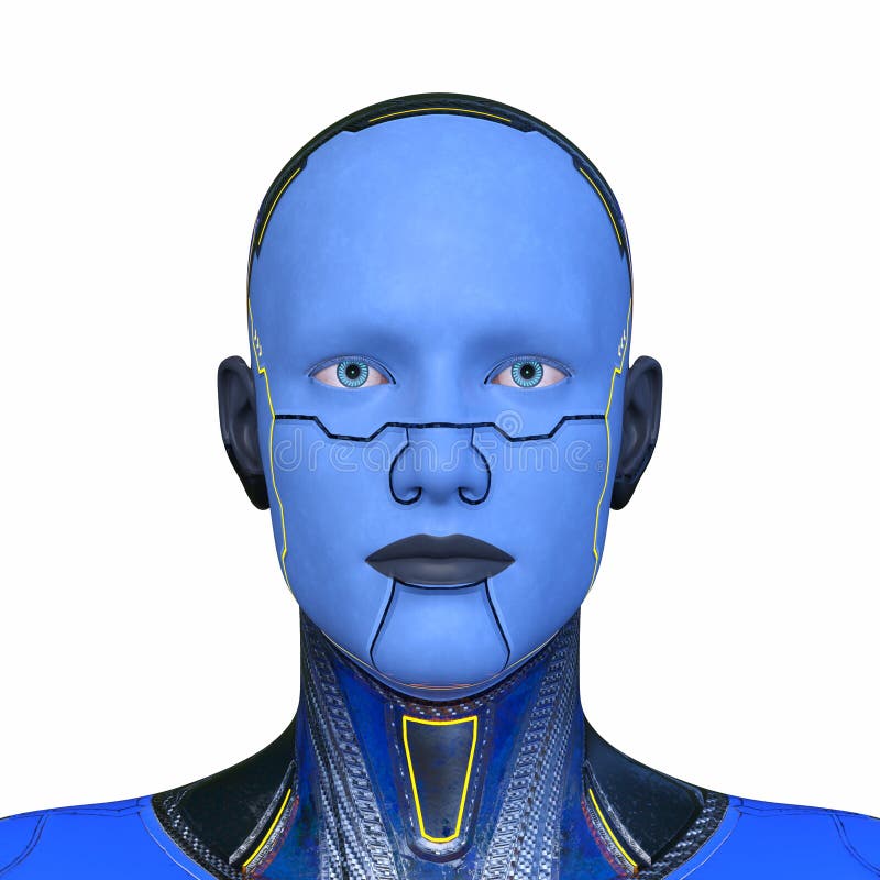 3D Rendering of a Male Cyborg S Face Close-up Stock Illustration ...