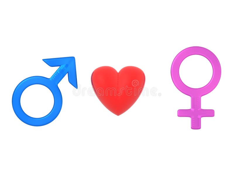 3d Rendering Of Male And Female Gender Symbol With Heart Between Them