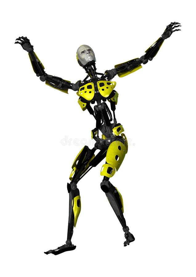 3D Rendering Male Robot Dancing on White Stock Illustration ...