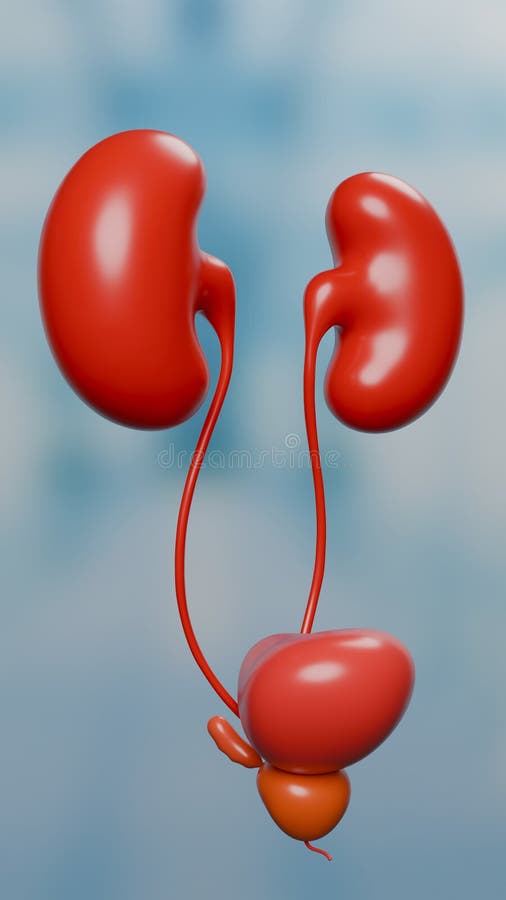 3D Rendering of Male Urinary System Showing Kidneys, Bladder, and ...