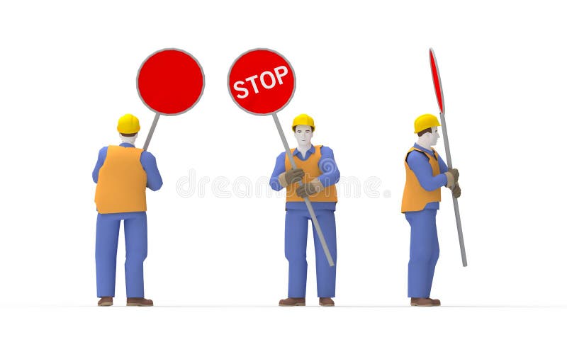 Construction Worker Holding Stop Sign Stock Illustrations – 83 ...